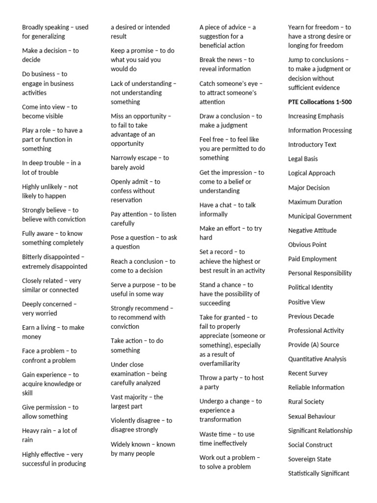 Collocations For PTE | PDF | Information | Knowledge