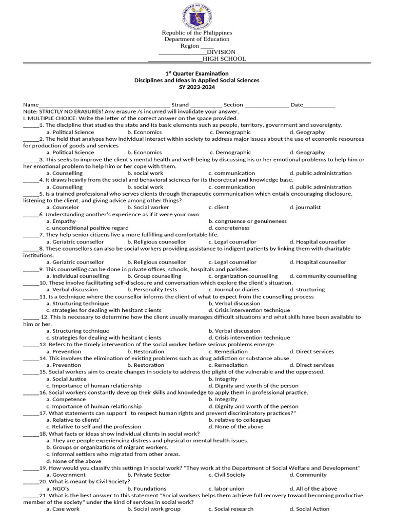 PT Discipline and Social Science Q1 | PDF | Social Sciences | Social Work