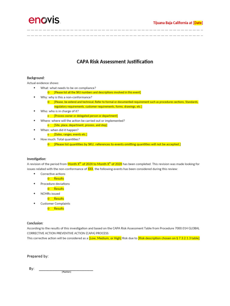 01 Evaluation - CAPA Risk Assessment Justification | PDF