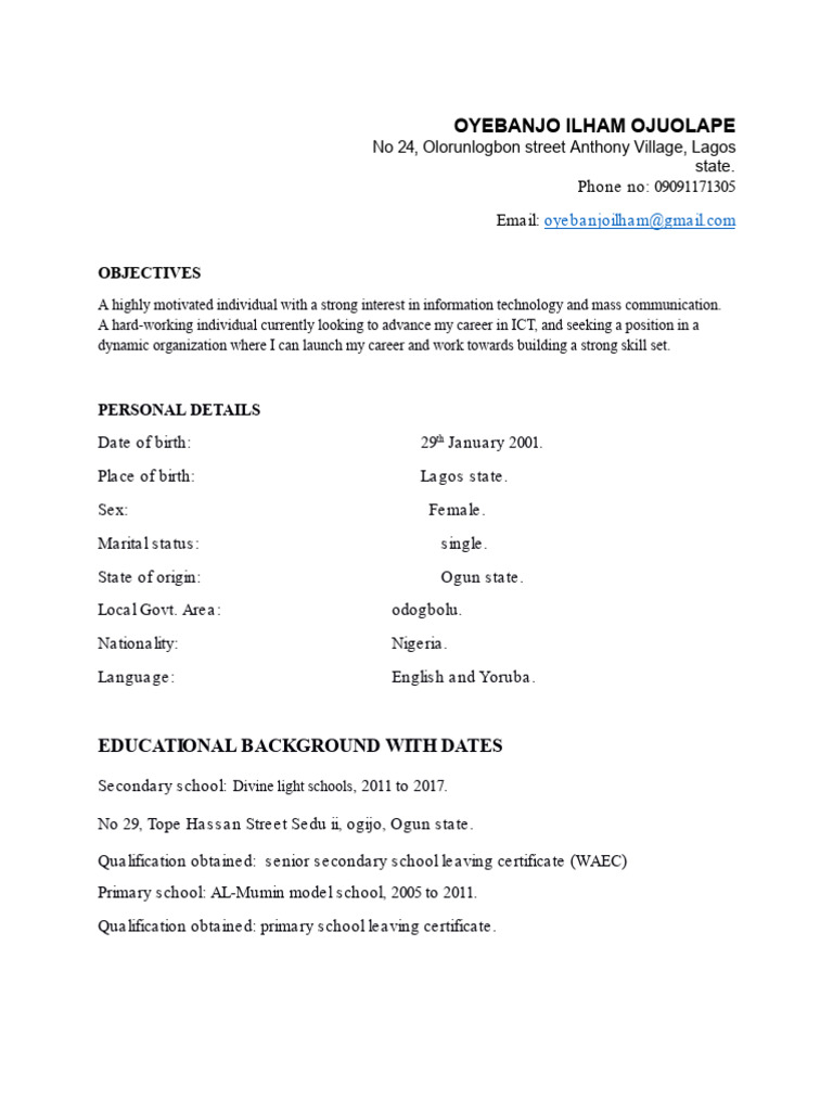 Oyebanjo Ilham Ojuolape 1 | PDF | Wellness | Lifestyle