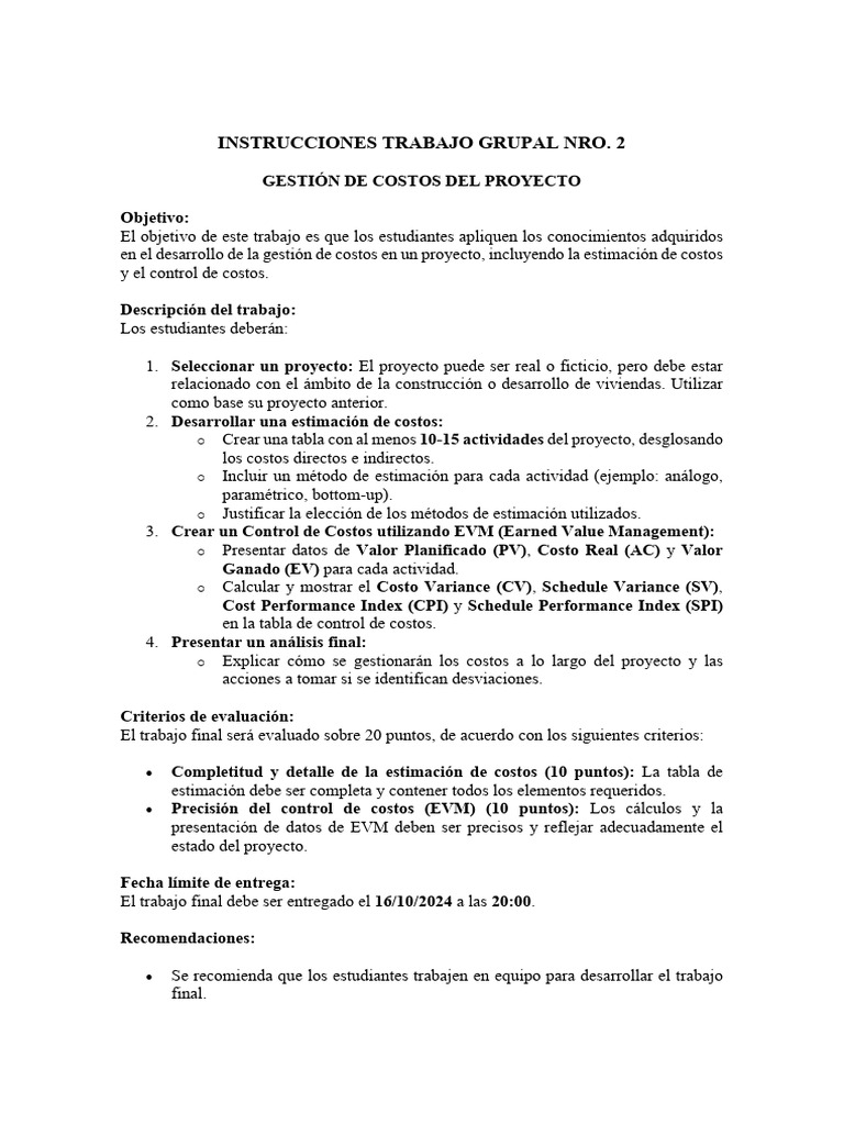 Instrucciones Trabajo Grupal Nro 2 | PDF | Informática | Finanzas y dinero