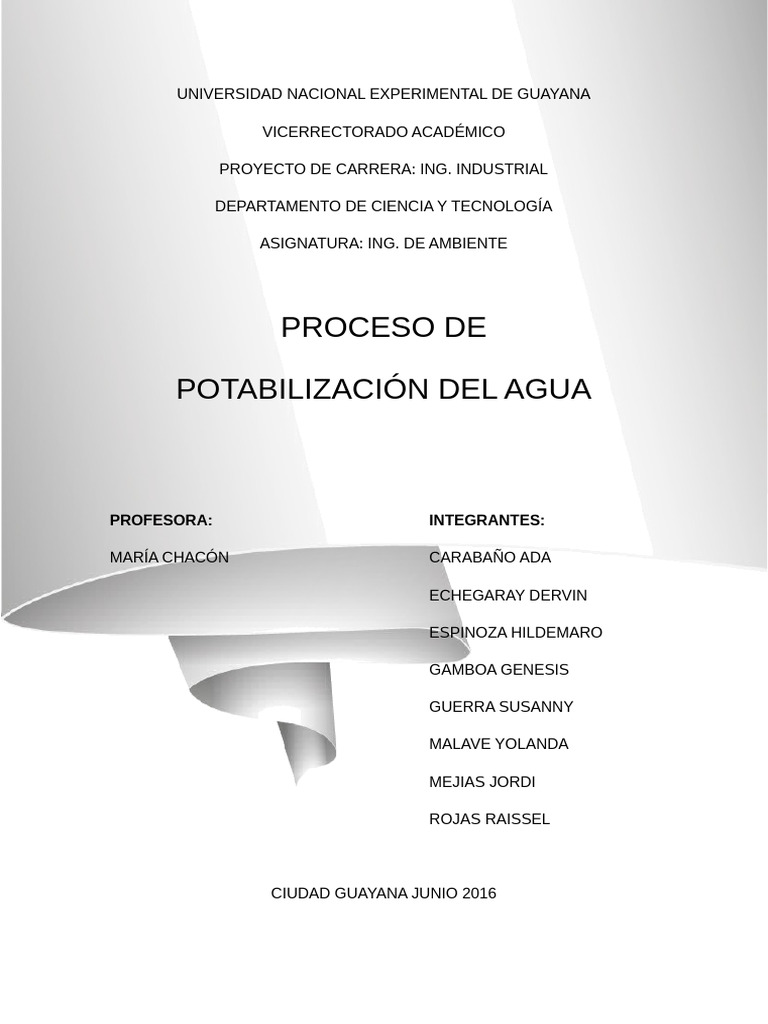 Resumen Potabilizacion | PDF | Agua | Agua potable