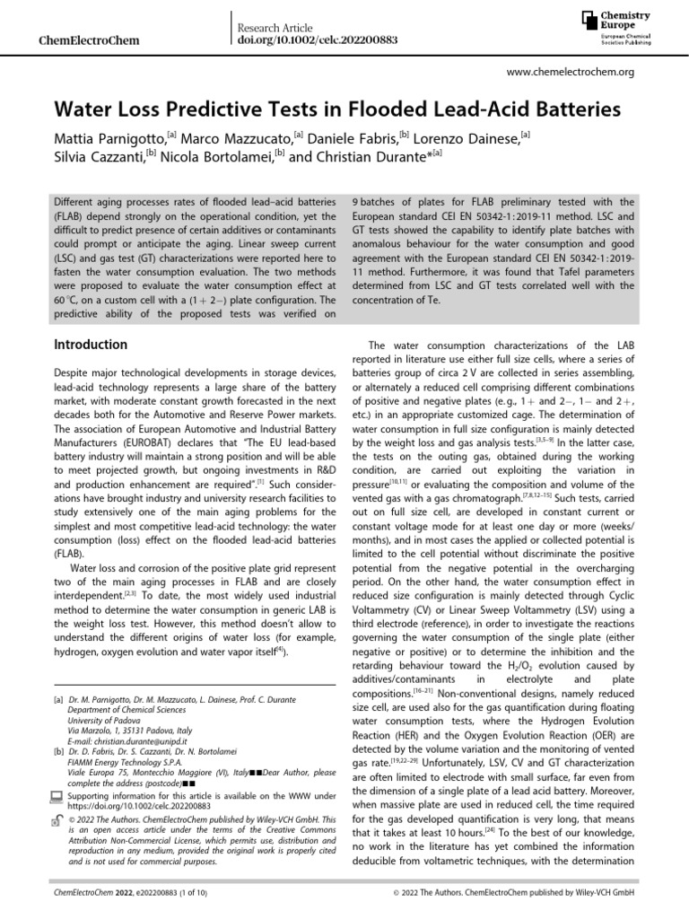 Predictive Tests for Water Loss in FLAB | PDF | Electrochemistry | Water