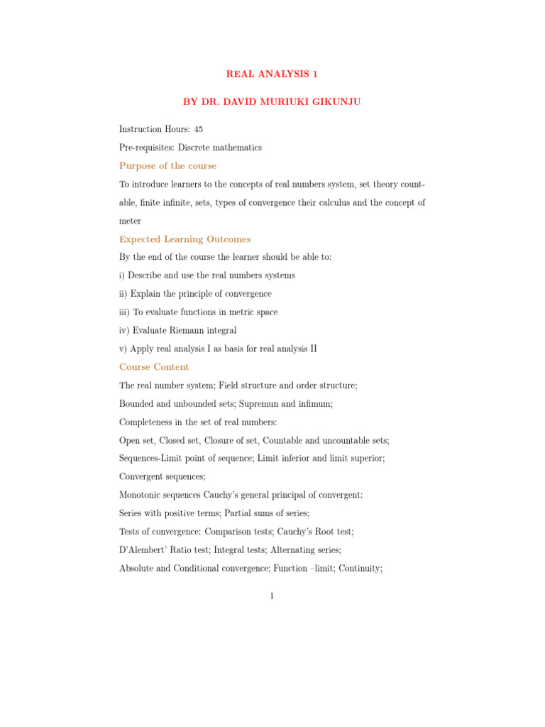 Real Analysis One | PDF | Real Analysis | Limit (Mathematics)