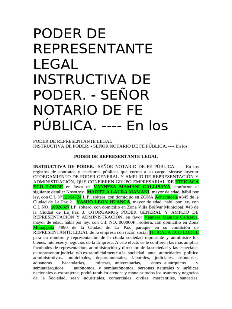Formato Poder de Representante Legal (Arreglado 222) | PDF | Bancos ...