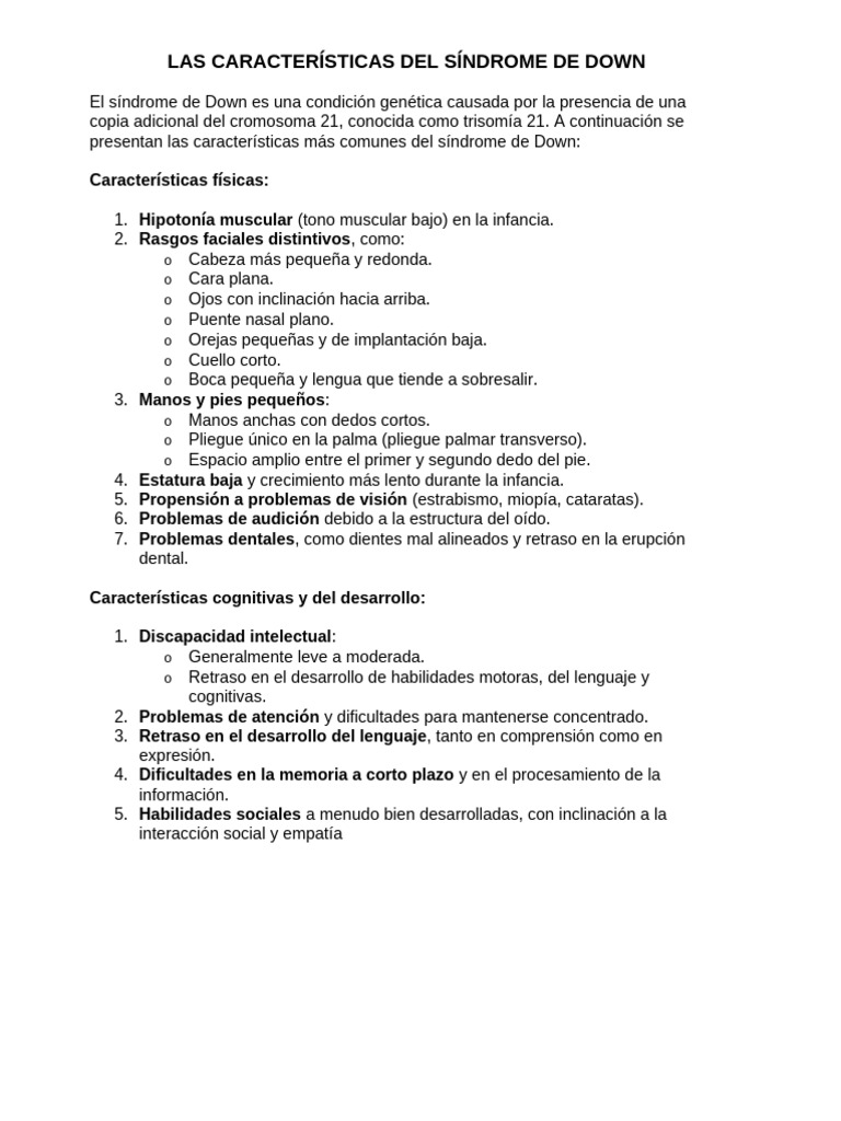 Las Características Del Síndrome de Down | PDF | Síndrome de Down | Enfermedades y trastornos