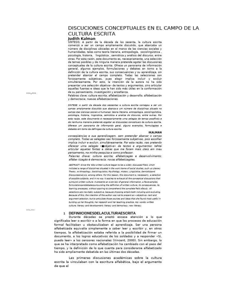 JUDITH KALMAN - DISCUSIONES CONCEPTUALES EN EL CAMPO DE LA CULTURA ...
