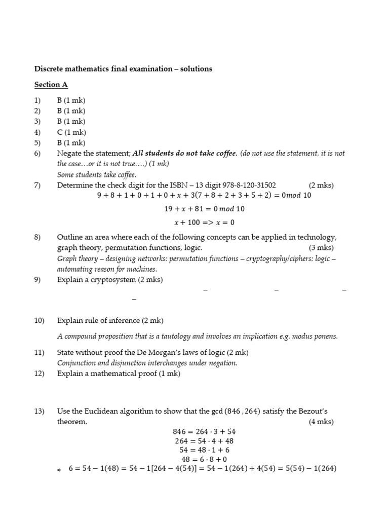 Discrete Mathematics Final Examination - Solutions | PDF | Theorem ...