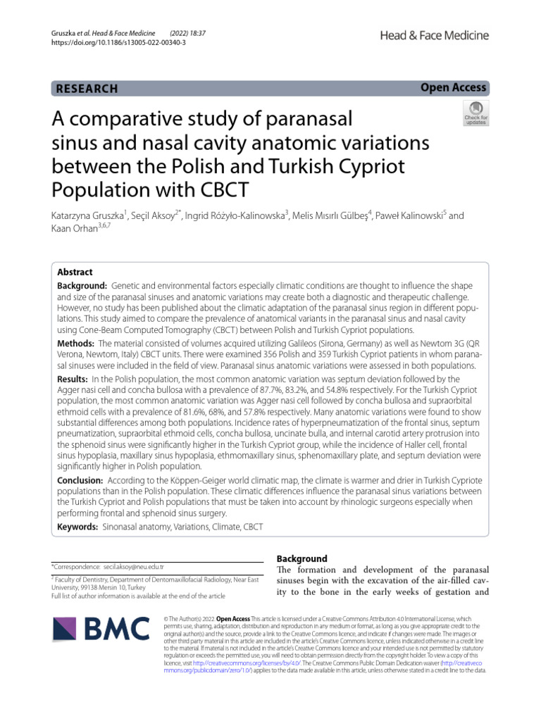 A Comparative Study of Paranasal Sinus and Nasal Cavity Anatomic ...