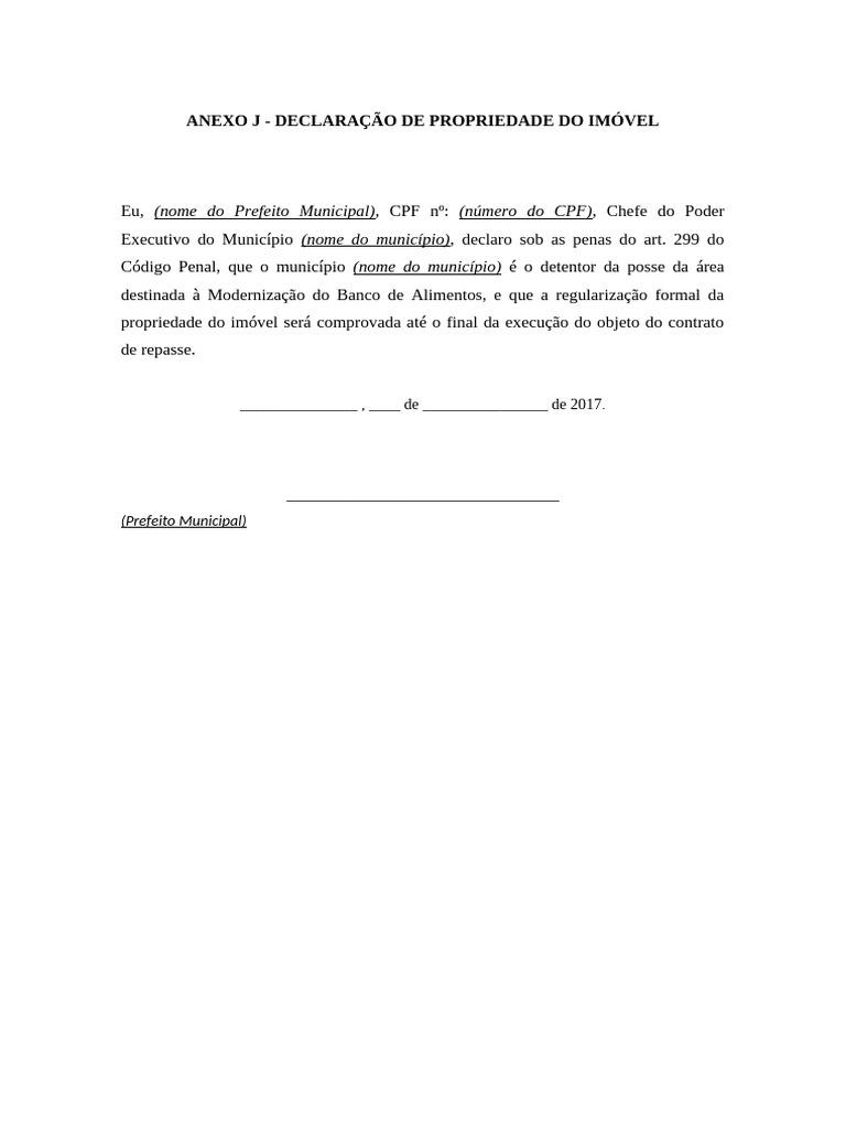 Anexo J - Declaração de Propriedade Do Imóvel | PDF