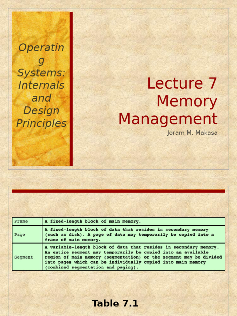 Lecture 7 Memory Management | PDF | Process (Computing) | Central Processing Unit