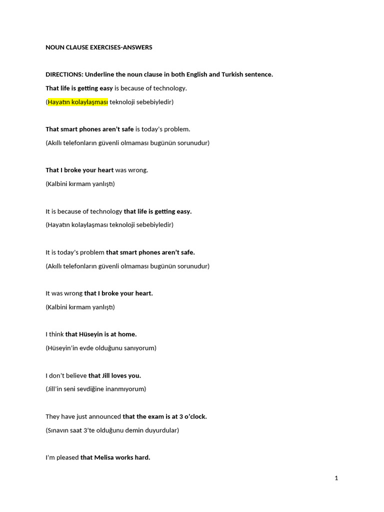 Noun Clause Exercises With Answers | PDF