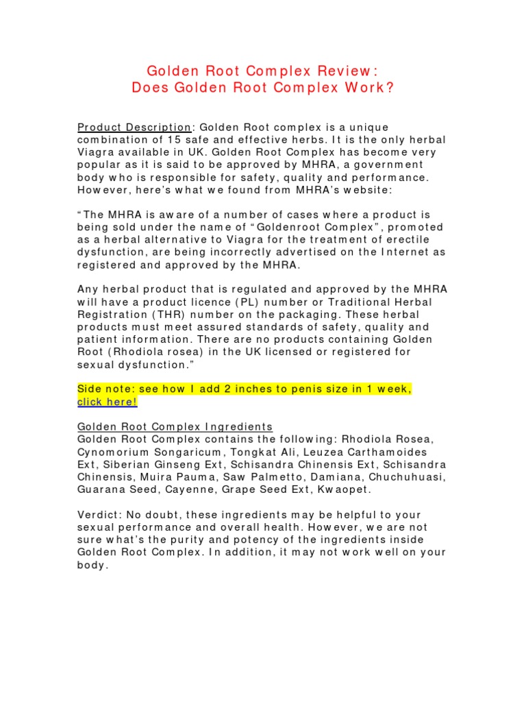 Golden Root Complex: Efficacy and Risks | PDF | Herbalism | Erectile ...