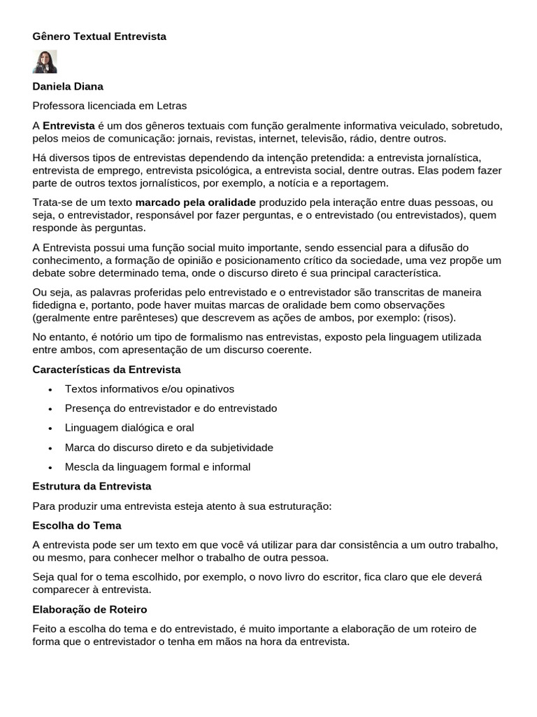 Gênero Textual Entrevista | PDF | Entrevista | Discurso