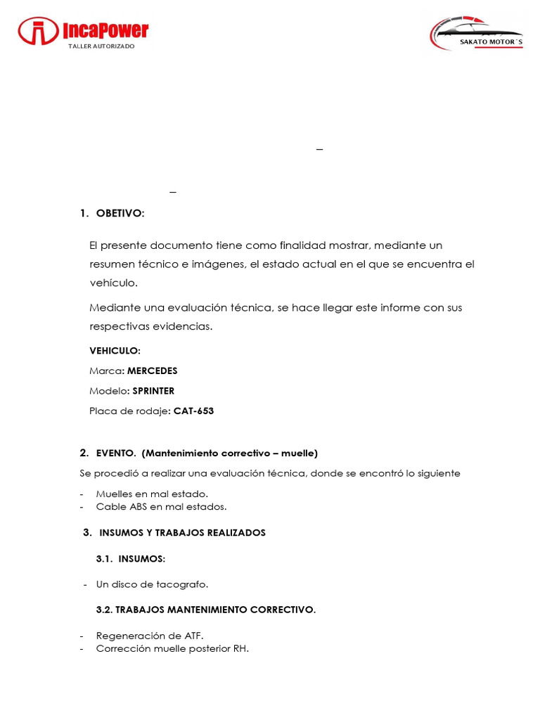 Informe Tecnico 56,133 KM Mercedes Sprinter Cat-653 | PDF | Negocios ...