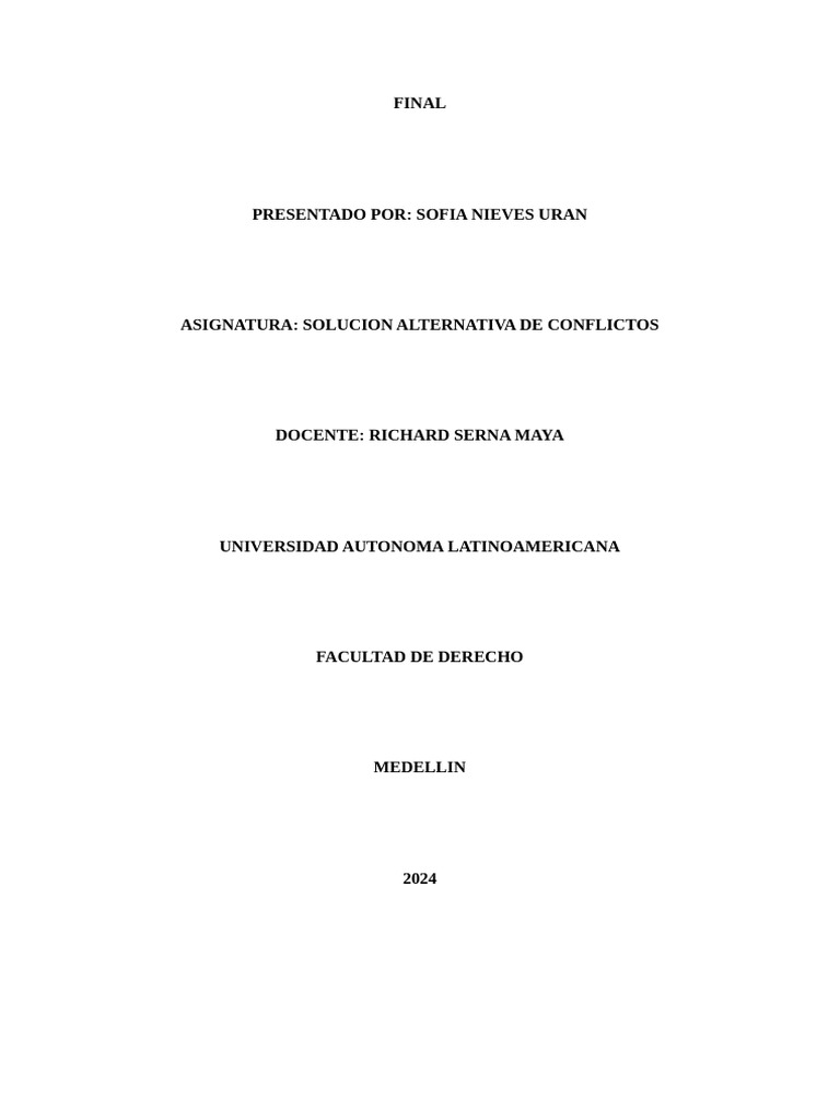 Final-Solucion Alternativa de Conflictos | PDF | Mediación | Psicología Social