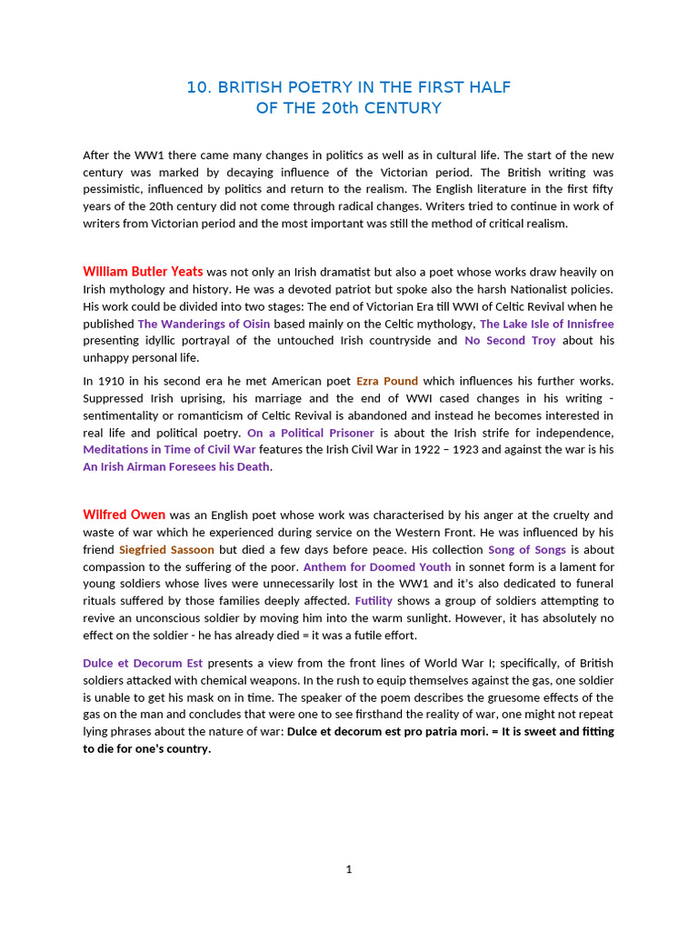 British Poetry in The First Half of The 20th Century | PDF | Poetry