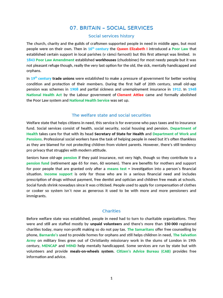 Britain - Social Services | PDF | Welfare | National Health Service
