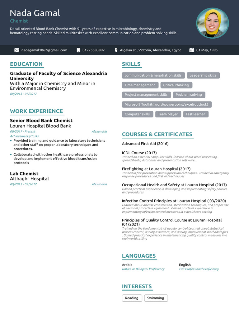 Nada's Resume | PDF | Chemist