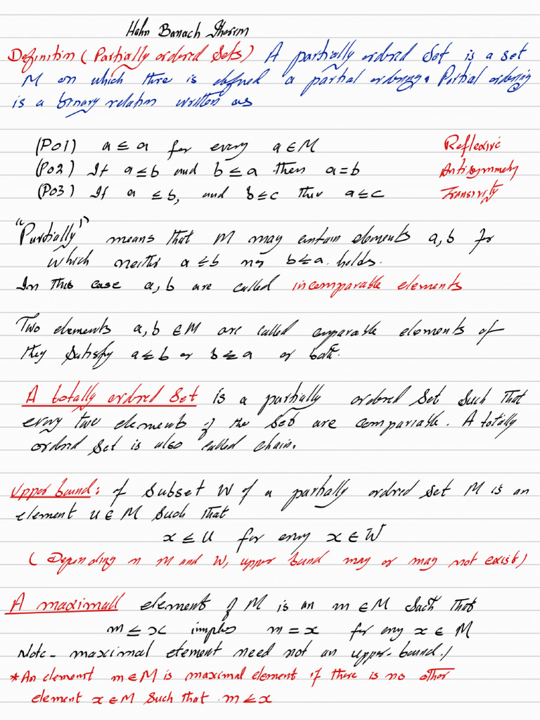 Functional Lecture Zorn's Lemma and Hahn Banach Theorem | PDF