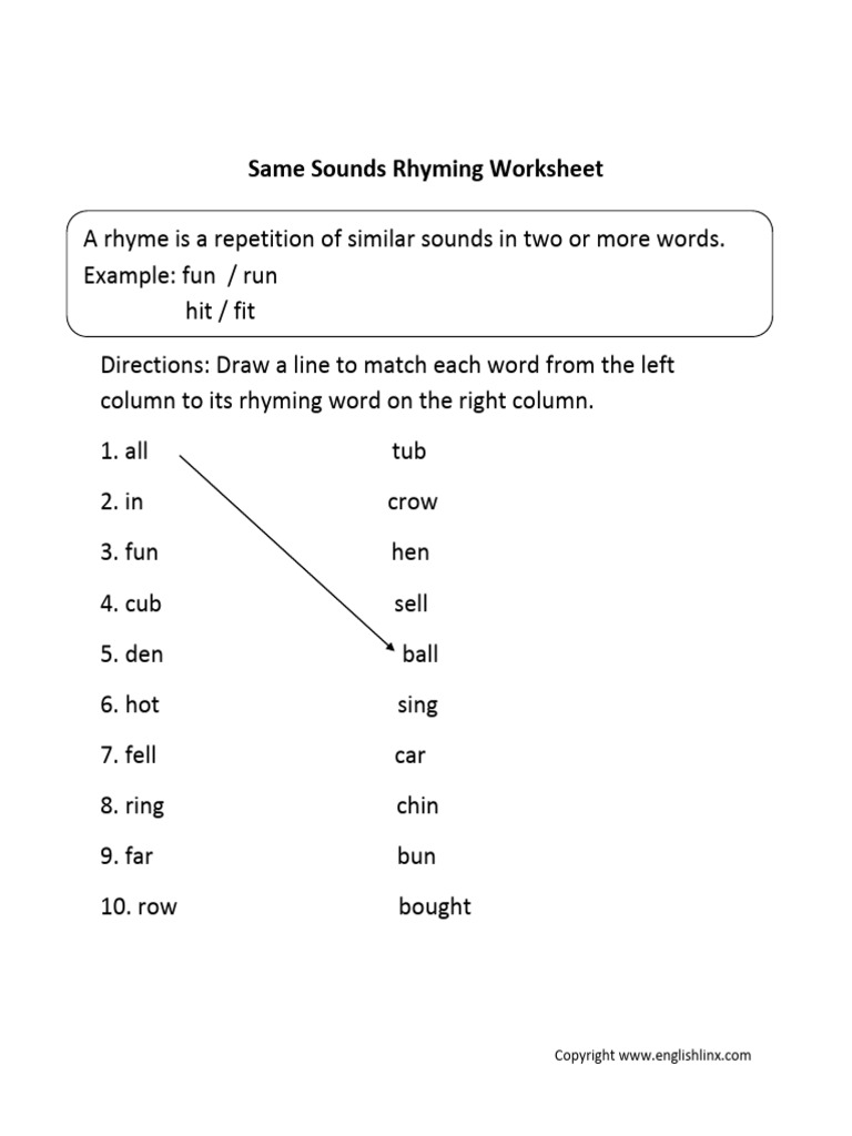 Same Sounds Rhyming Worksheet | PDF