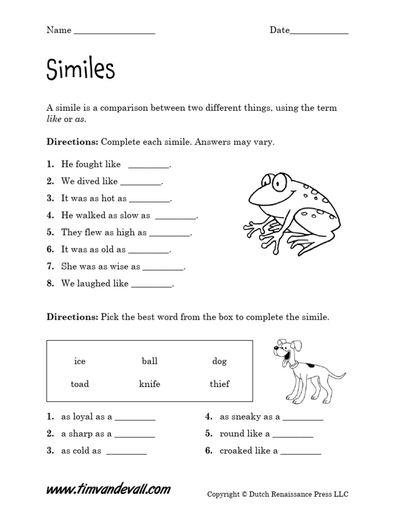 Simile-Worksheet-2 | PDF