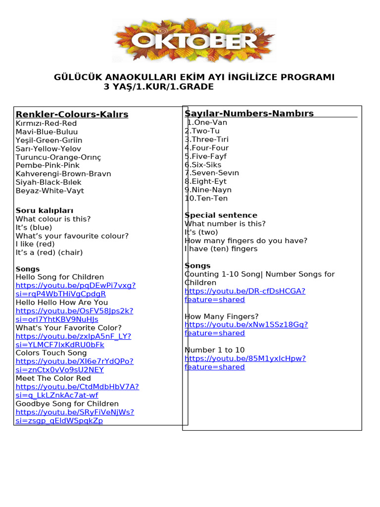 October Lesson Plan | PDF