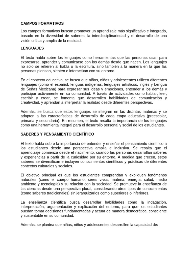 Campos Formativos | PDF | Conocimiento | Aprendizaje