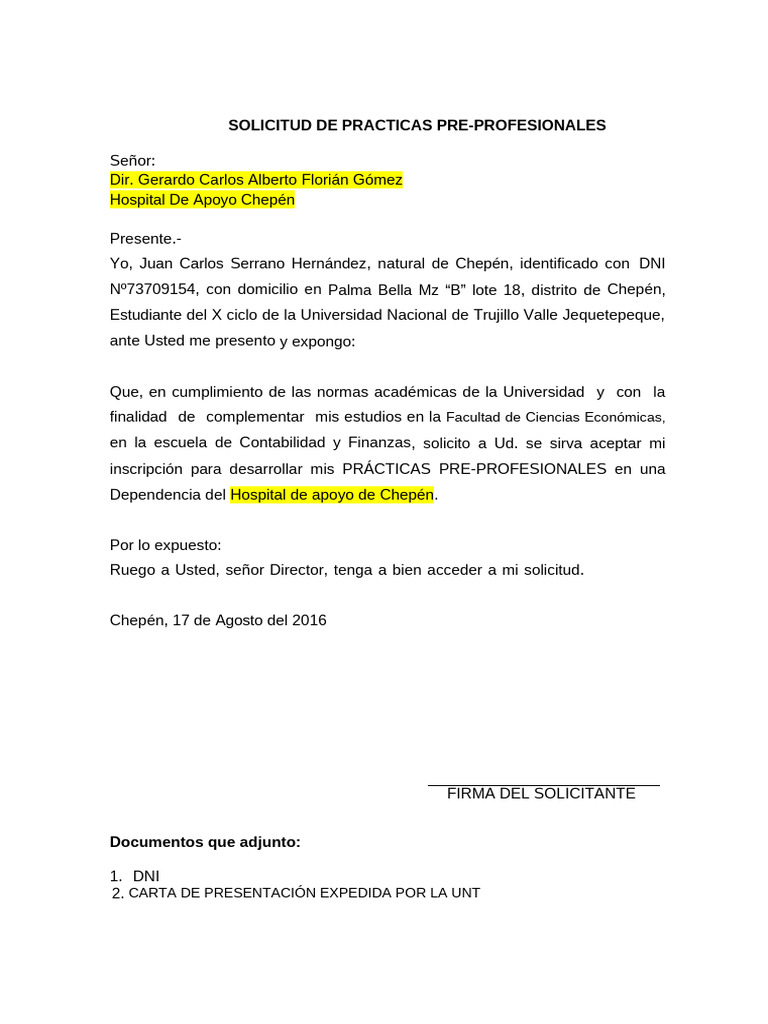 Solicitud Practicas Pre-Profesionales | PDF