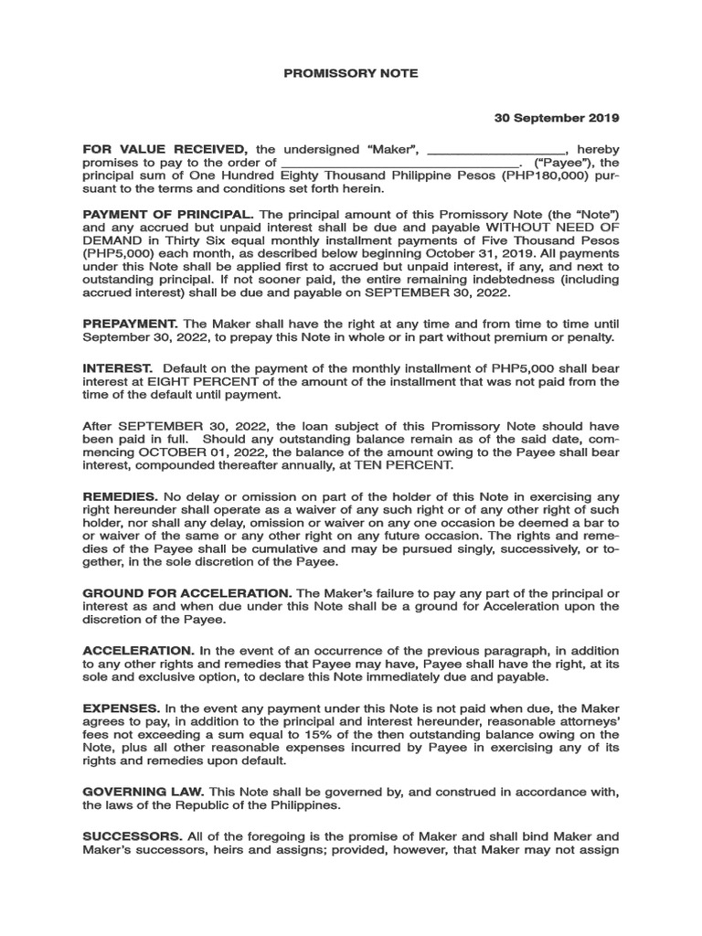 Sample Promissory Note to a Corporation | PDF | Promissory Note | Interest