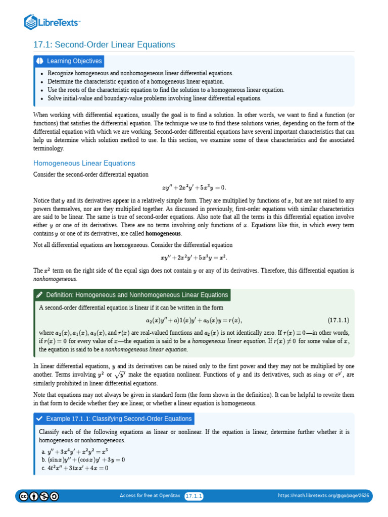 Second-Order Linear Differential Equations | PDF | Nonlinear System ...