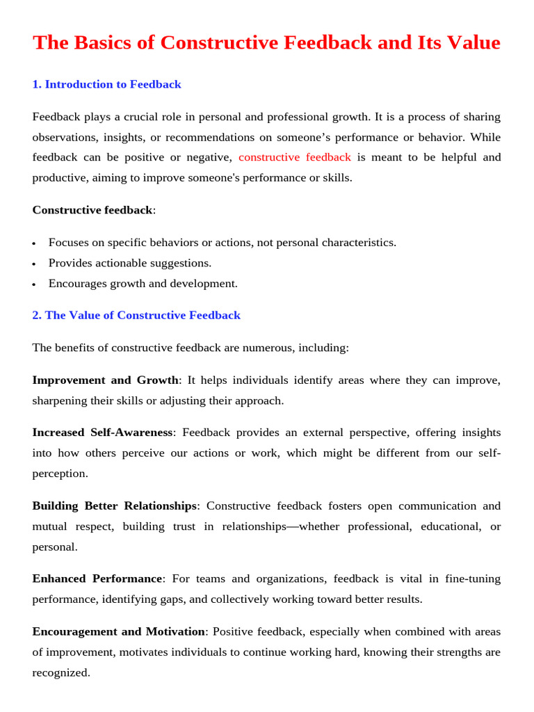 The Basics of Constructive Feedback and Its Value | PDF | Motivation | Motivational