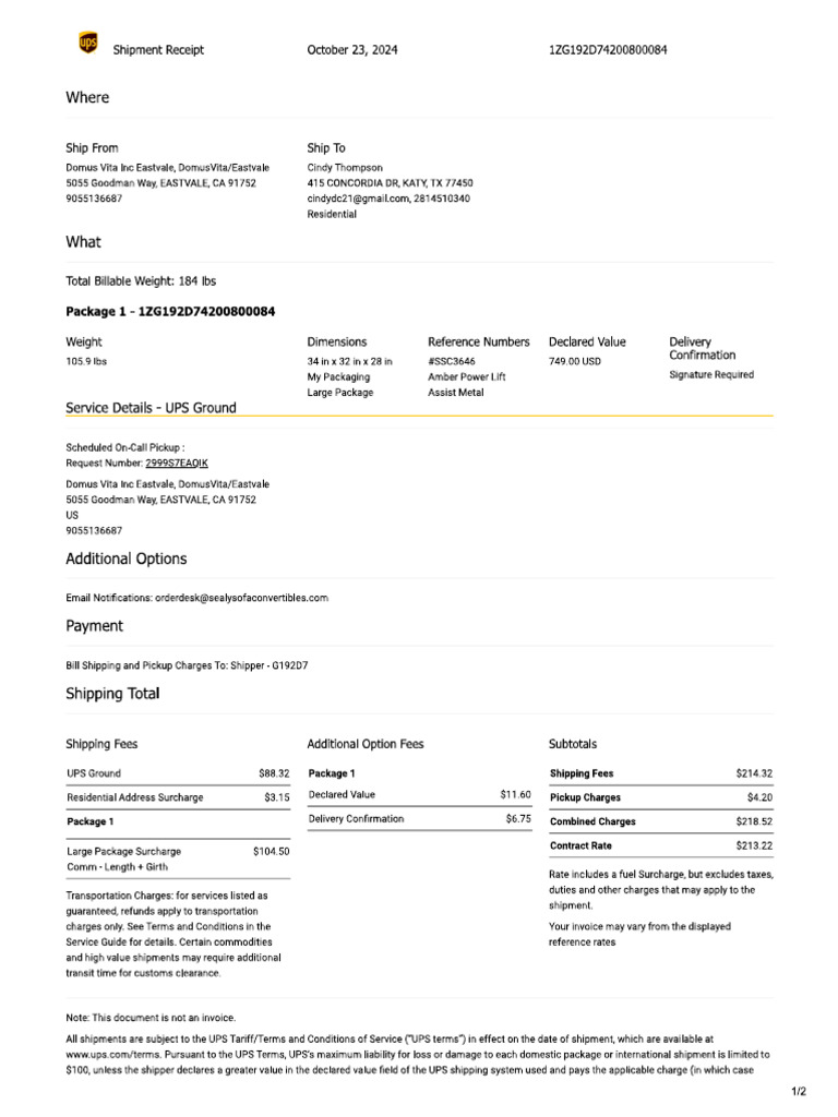 Claim Order Info UPS | PDF