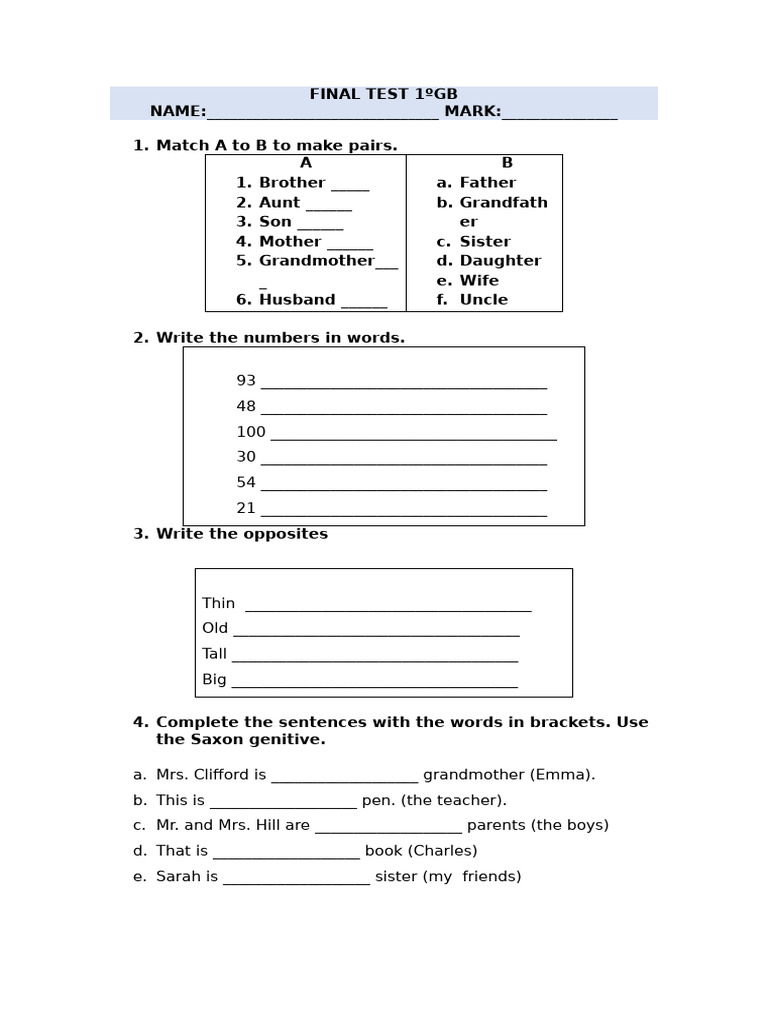 Final Test 1ºgb | PDF | Food And Drink Preparation | Western Cuisine