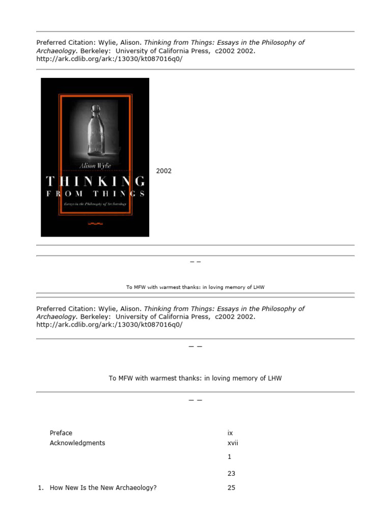 Wylie, Alison - THINKING From THINGS | PDF | Archaeology | Philosophy ...