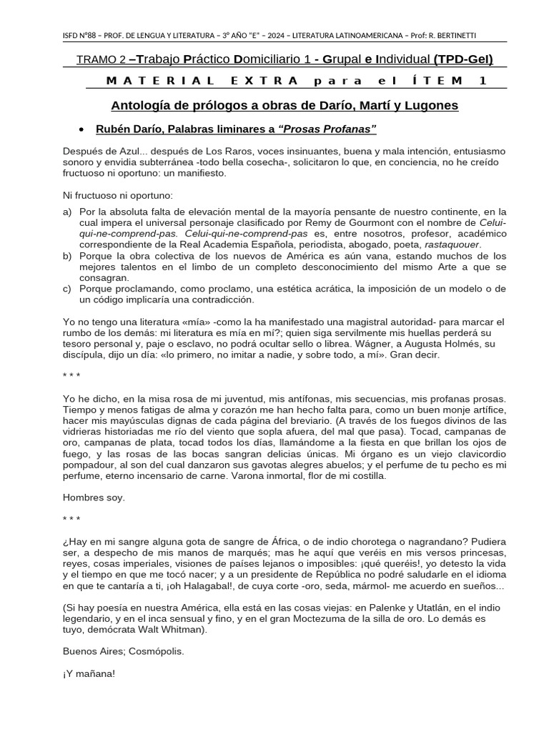 Antología de prólogos: Darío y Martí | PDF | Ritmo | Poesía