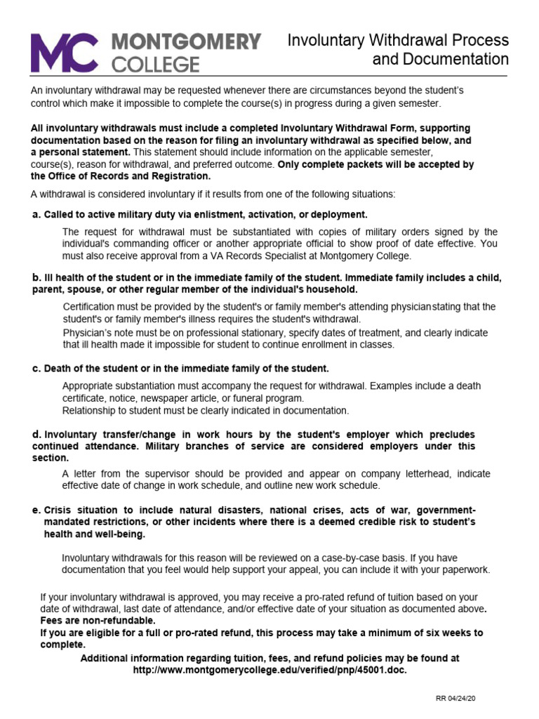 Involuntary Withdrawal Process Guide | PDF | Student Financial Aid In ...