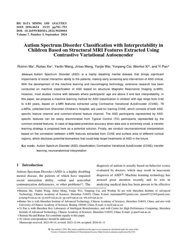Autism Spectrum Disorder Classification With Interpretability in ...