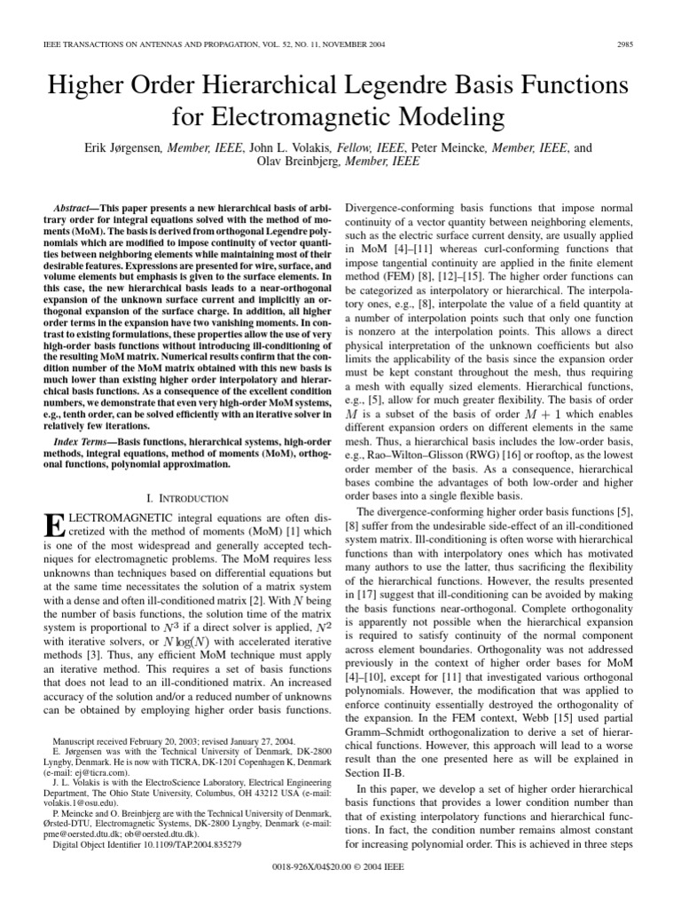 -2004- Higher order heirarchical legendre basis functions for electromagnetic modeling-1 | PDF ...