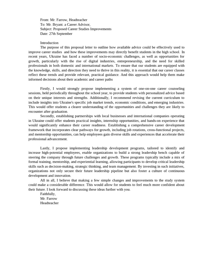 Proposal Letter | PDF | Mentorship | Leadership Proposal Letter | PDF | Mentorship | Leadership