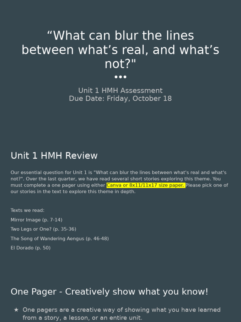 HMH Unit 1 One Pager | PDF | Information | Reality