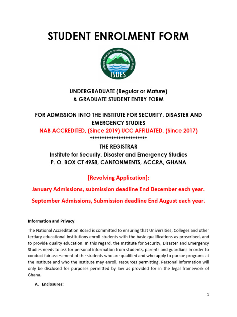 Student Enrolment Form | PDF | Background Check | Thesis