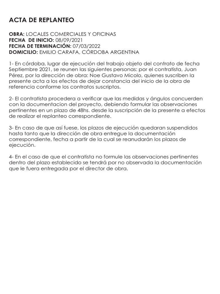 Acta de Replanteo | PDF
