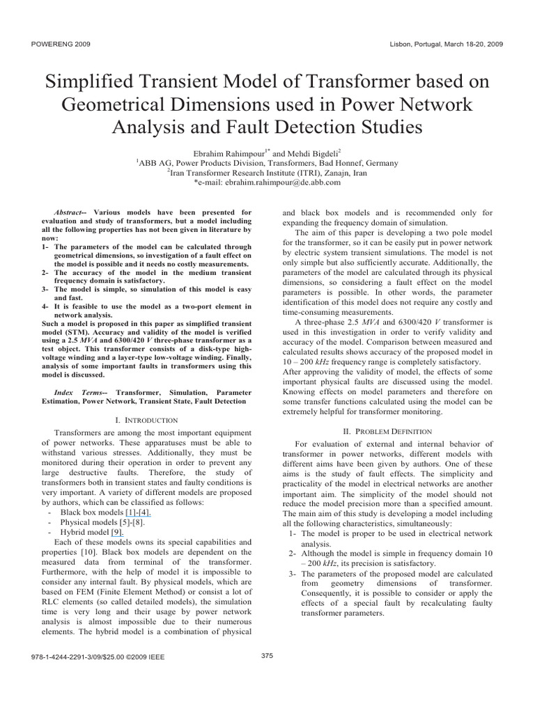 Simplified Transient Model of Transforme | PDF | Inductance | Transformer