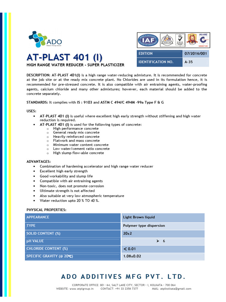 AT-PLAST 401 (I) | PDF | Concrete | Structural Engineering
