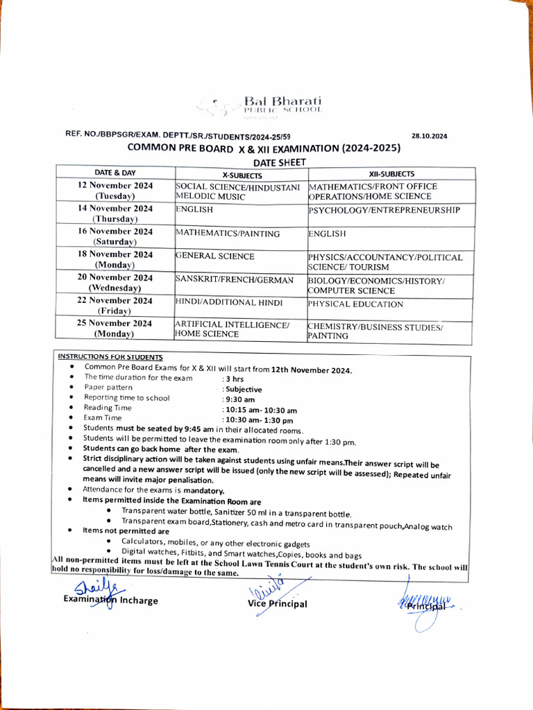 Common Pre-Board Exam X & XII 2024 | PDF | Science