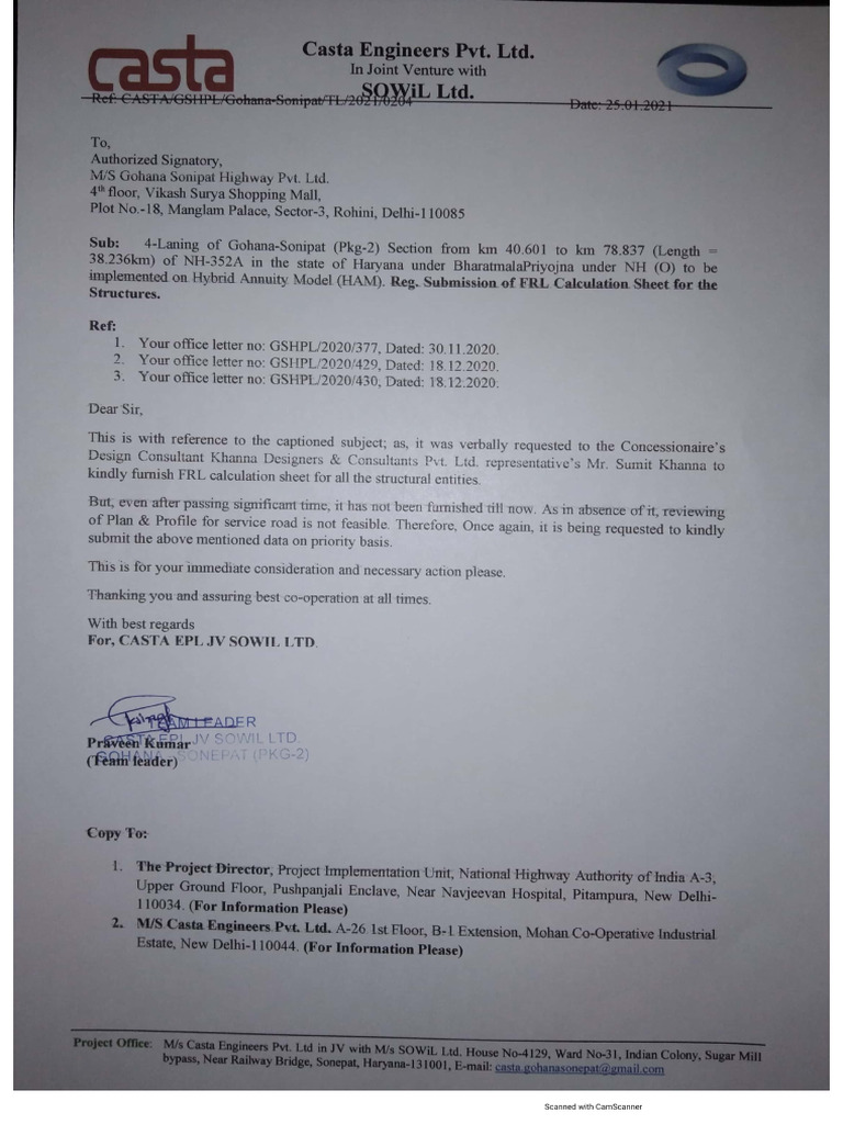 Reg. Submission of FRL Calculation Sheet For All The Structures | PDF