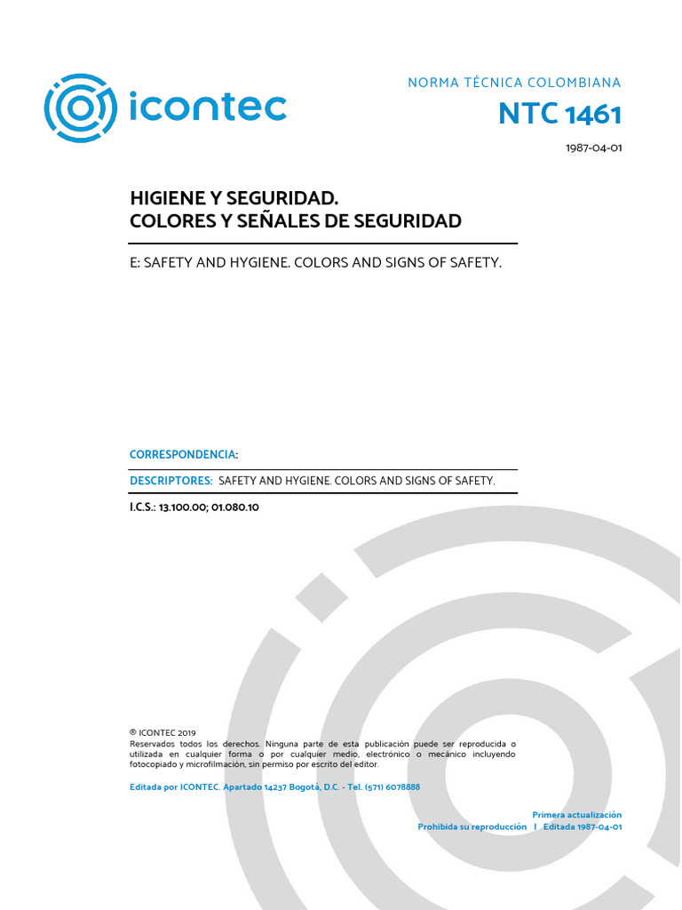 NTC 1461: Colores y Señales de Seguridad | PDF | Color | Amarillo