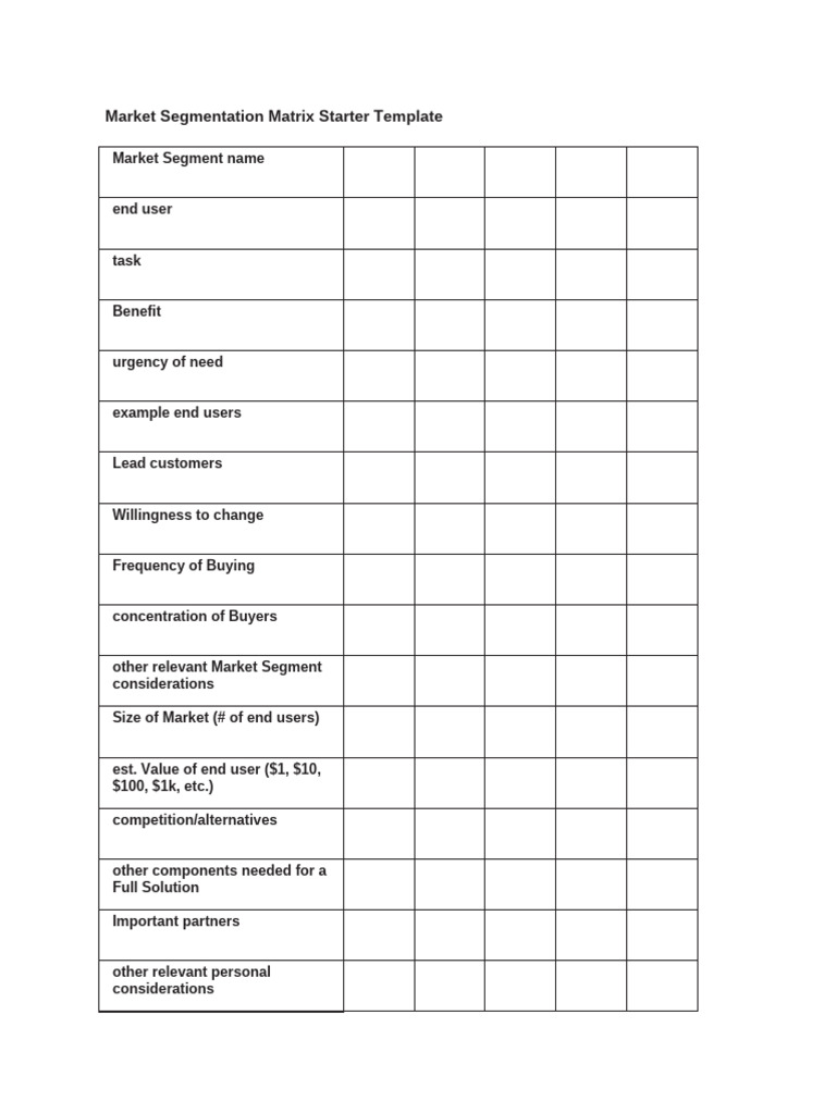 Market Segmentation Matrix Starter Template | PDF