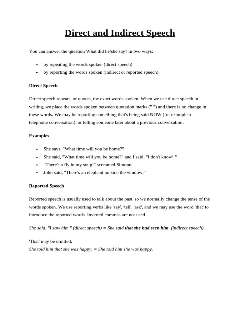 Direct and Indirect Speech | PDF | Languages | Foreign Language Studies